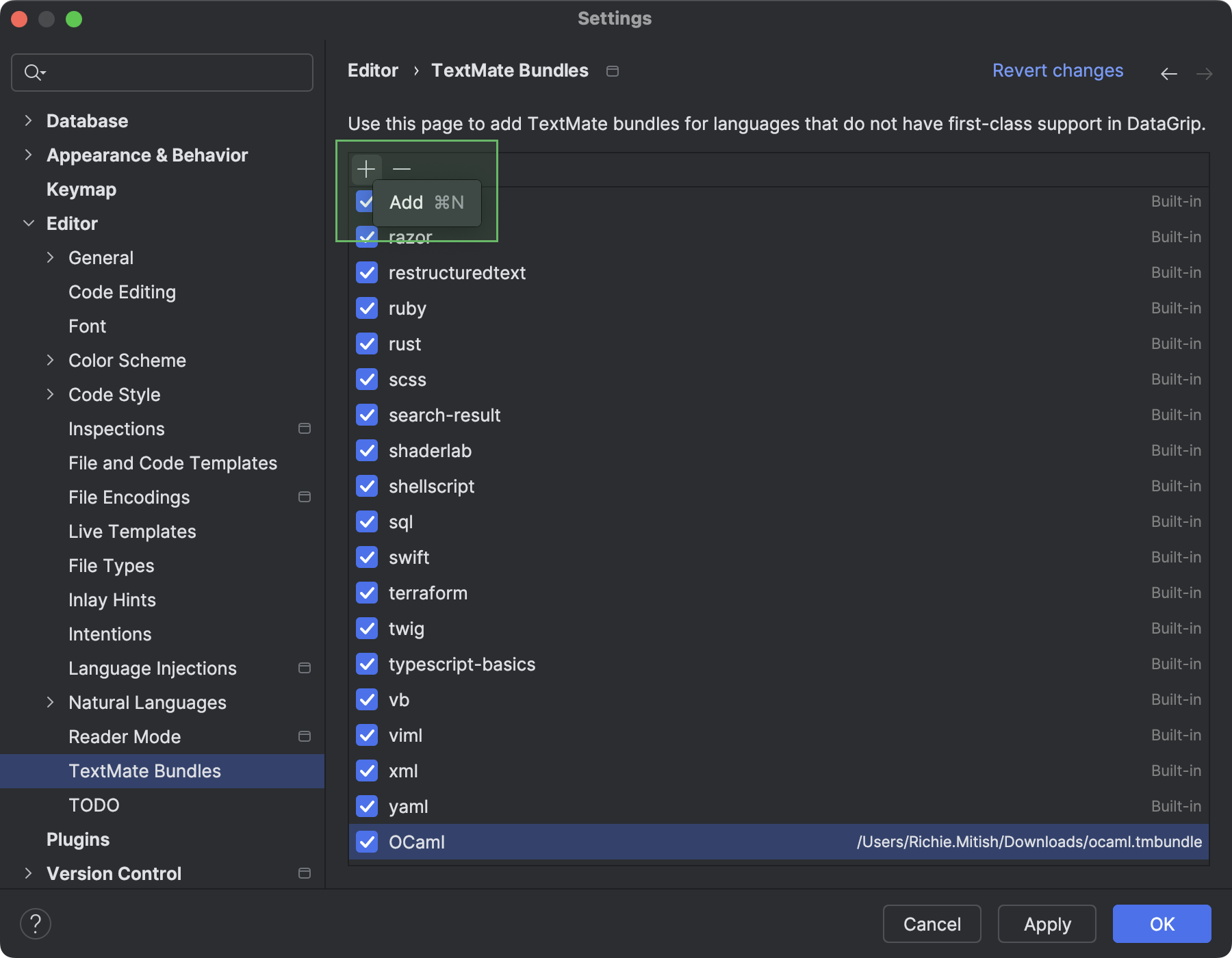 TextMate Bundles | DataGrip Documentation