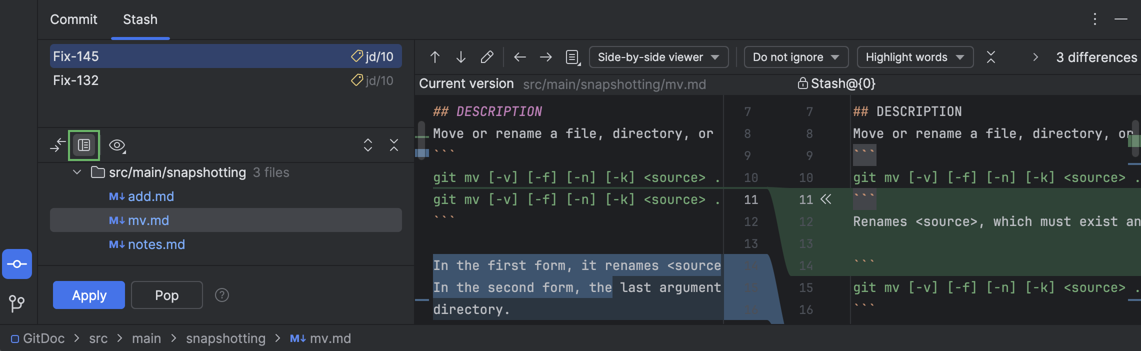 Shelve or stash changes | IntelliJ IDEA Documentation