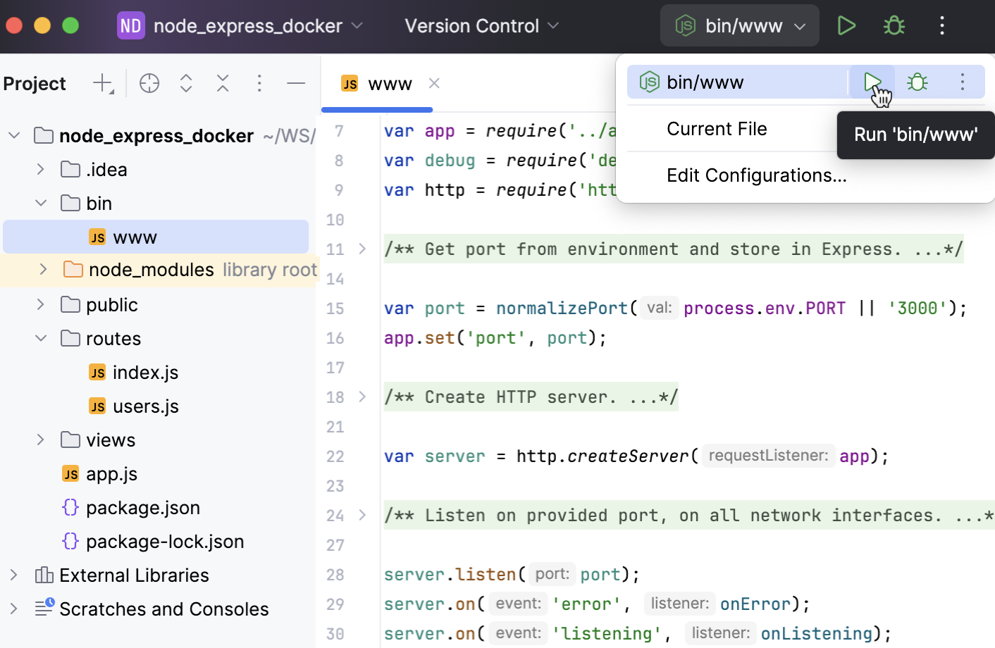 Tutorial: Dockerize a Node.js Express application | WebStorm Documentation