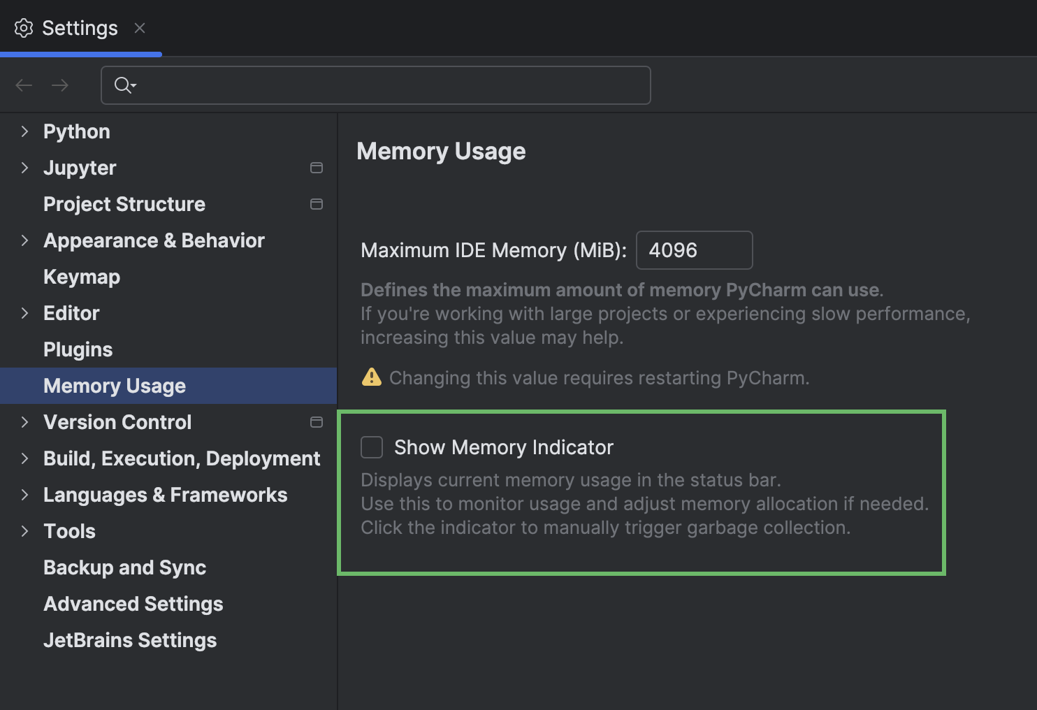 Increase the memory heap of the IDE | PyCharm Documentation