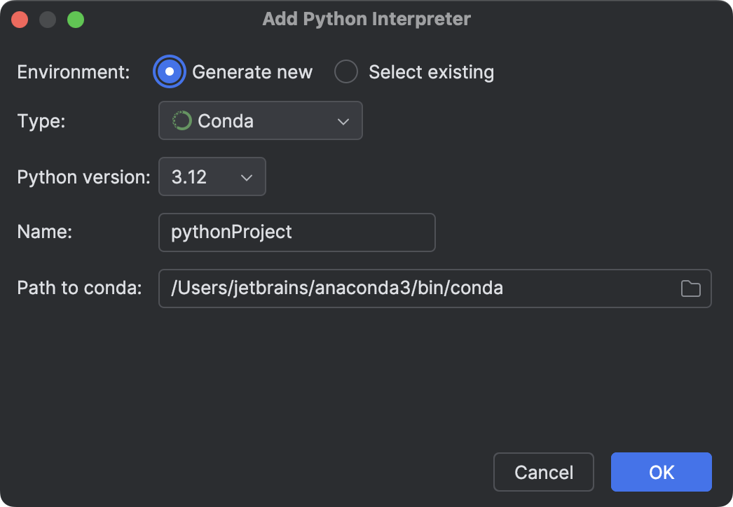 Configure a conda virtual environment | PyCharm Documentation