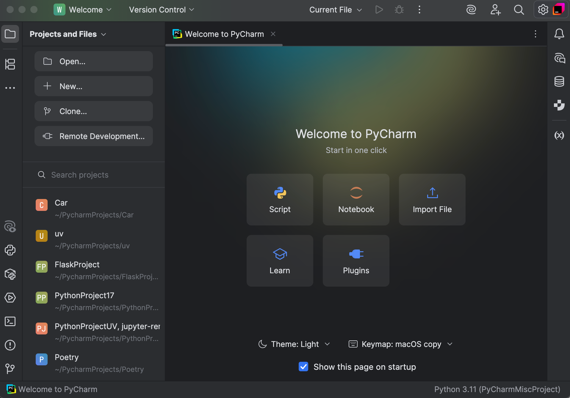 Welcome screen | PyCharm Documentation
