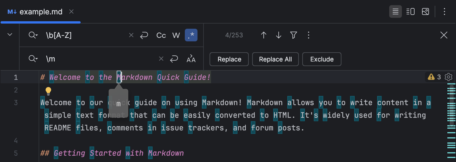 Find and replace text using regular expressions | IntelliJ IDEA Documentation