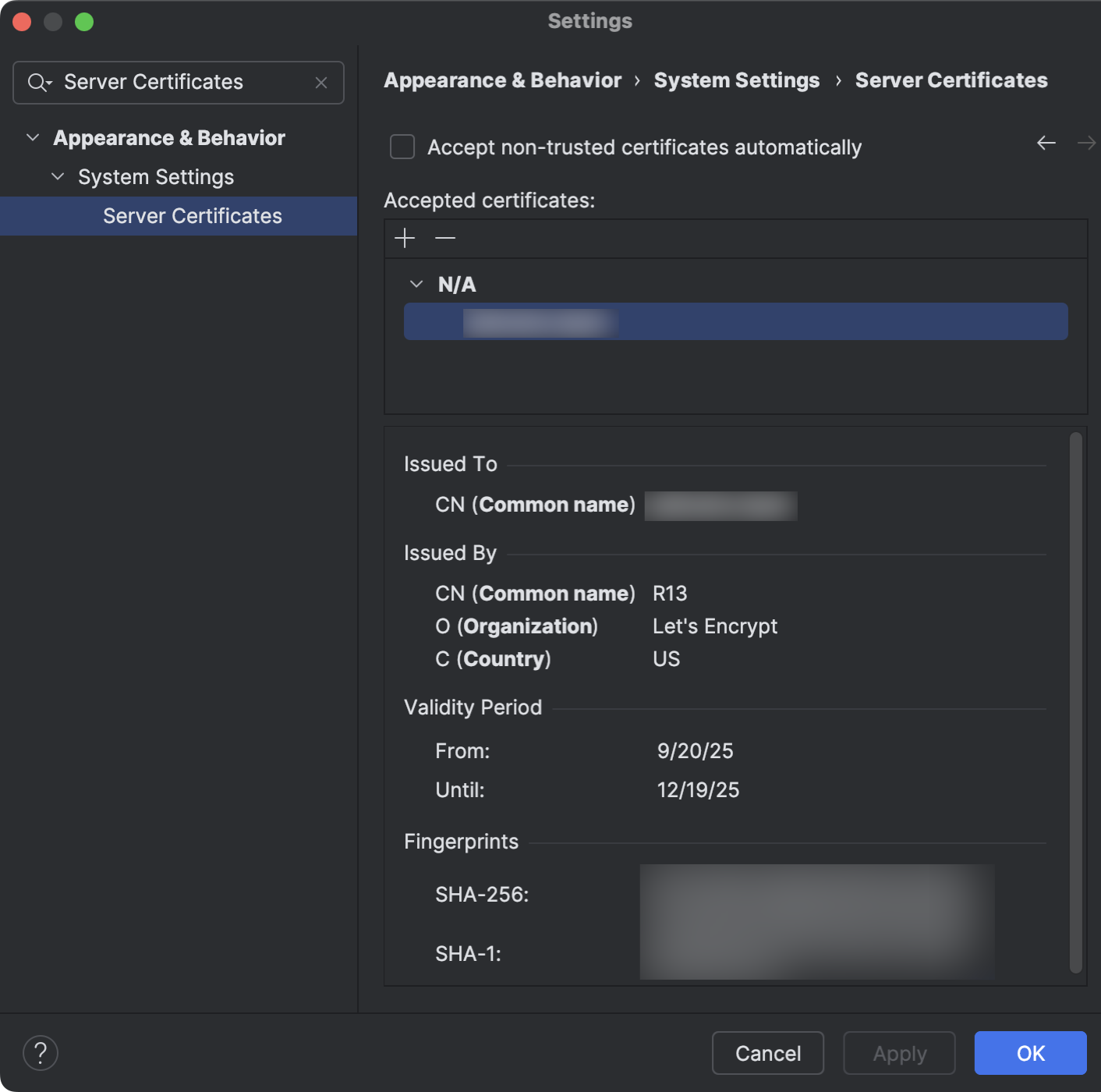 Server Certificates | IntelliJ IDEA Documentation