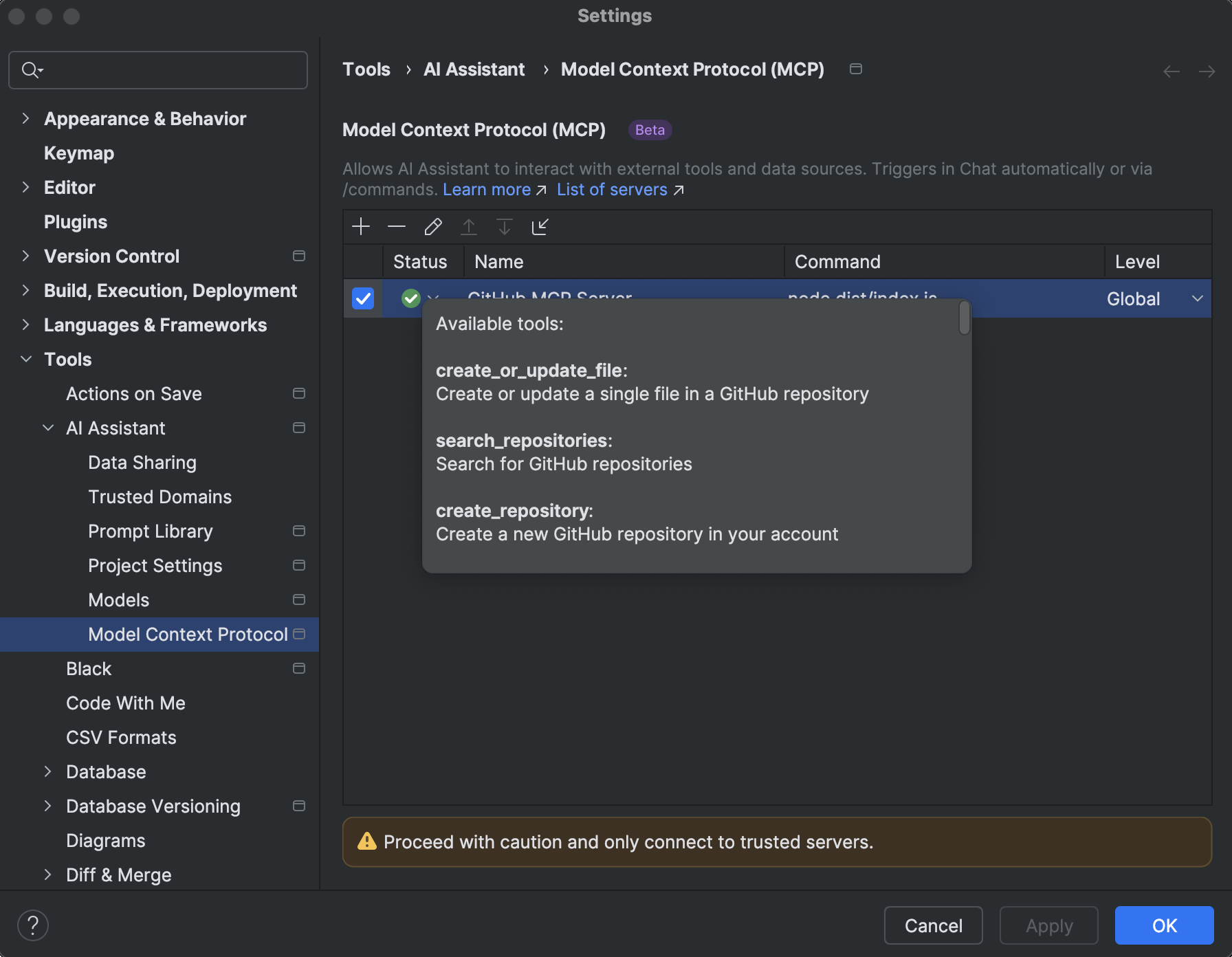Configure an MCP server | AI Assistant Documentation