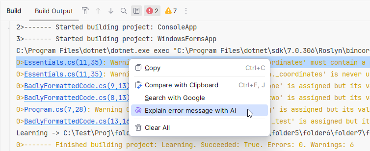 Explain code with AI | AI Assistant Documentation
