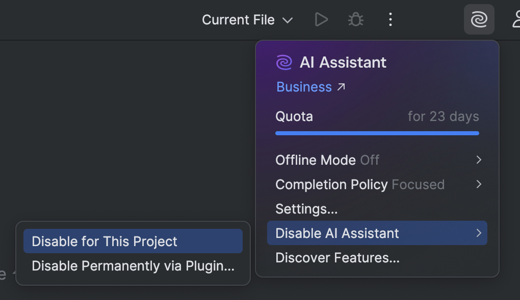 Restrict or Disable AI Assistant features | AI Assistant Documentation