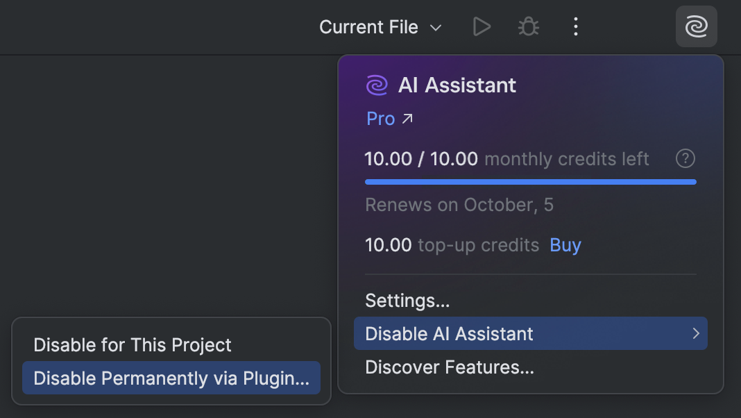 Restrict or disable AI Assistant features | AI Assistant Documentation