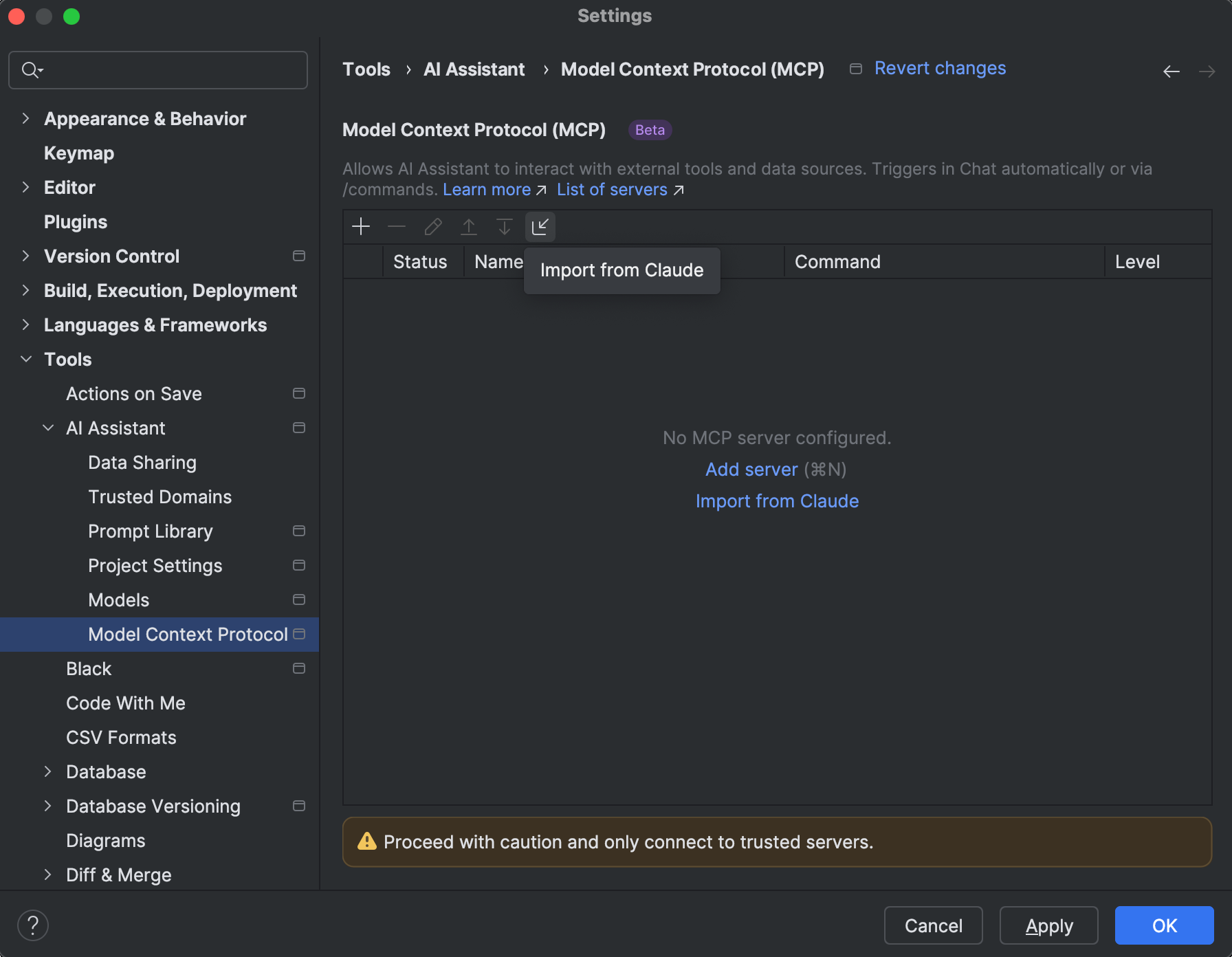 Configure an MCP server | AI Assistant Documentation