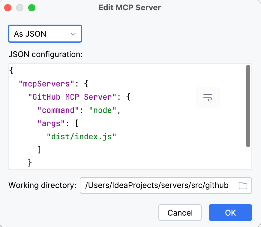 Configure an MCP server | AI Assistant Documentation