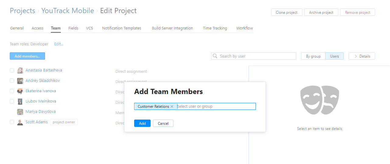 Manage the Project Team | YouTrack Cloud Documentation