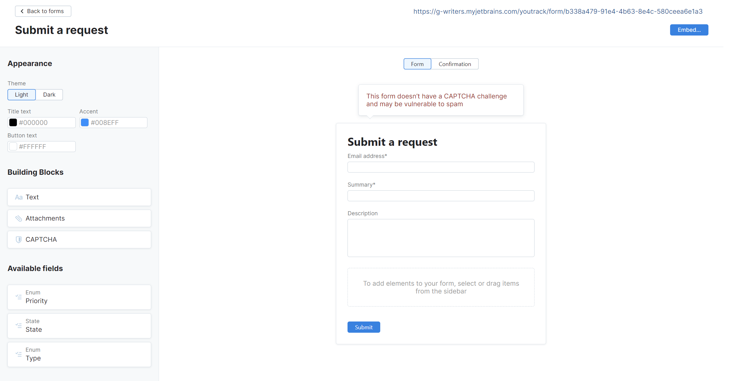 Online Forms | YouTrack Cloud Documentation