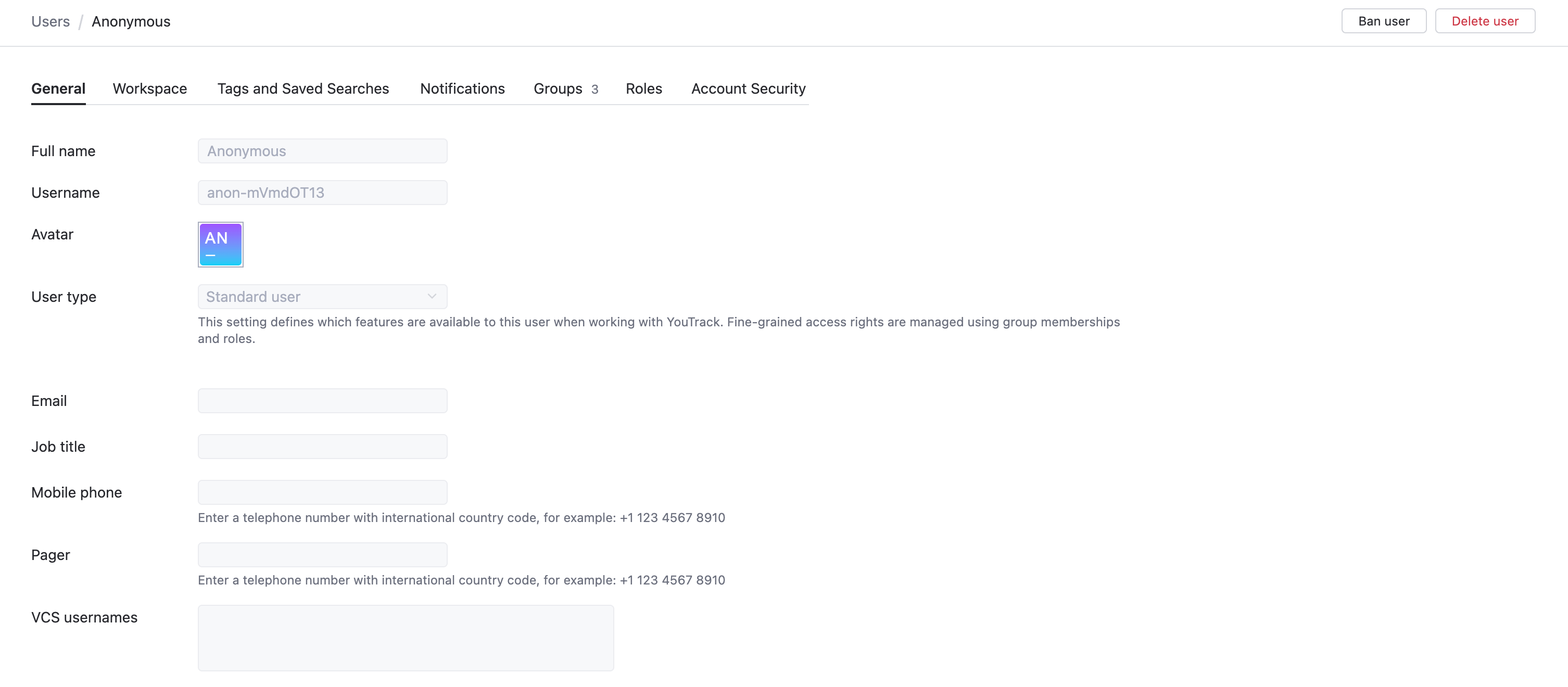 Anonymize User Data | YouTrack Server Documentation
