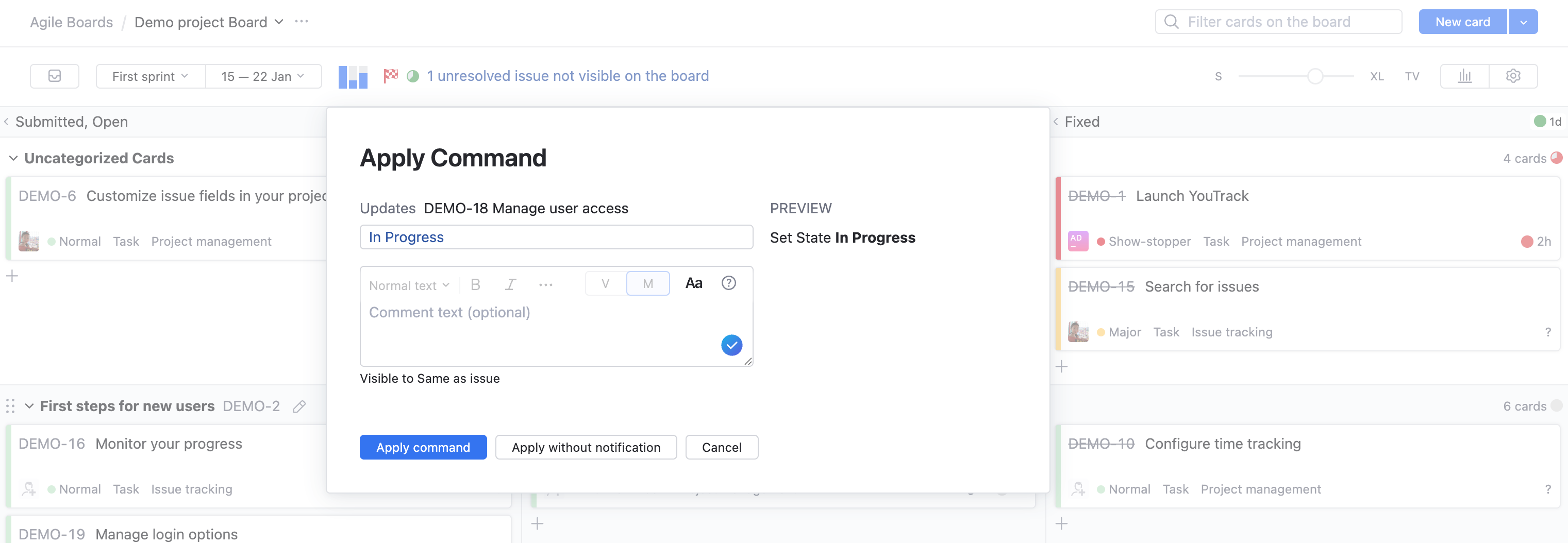 Update Issues on an Agile Board | YouTrack Server Documentation