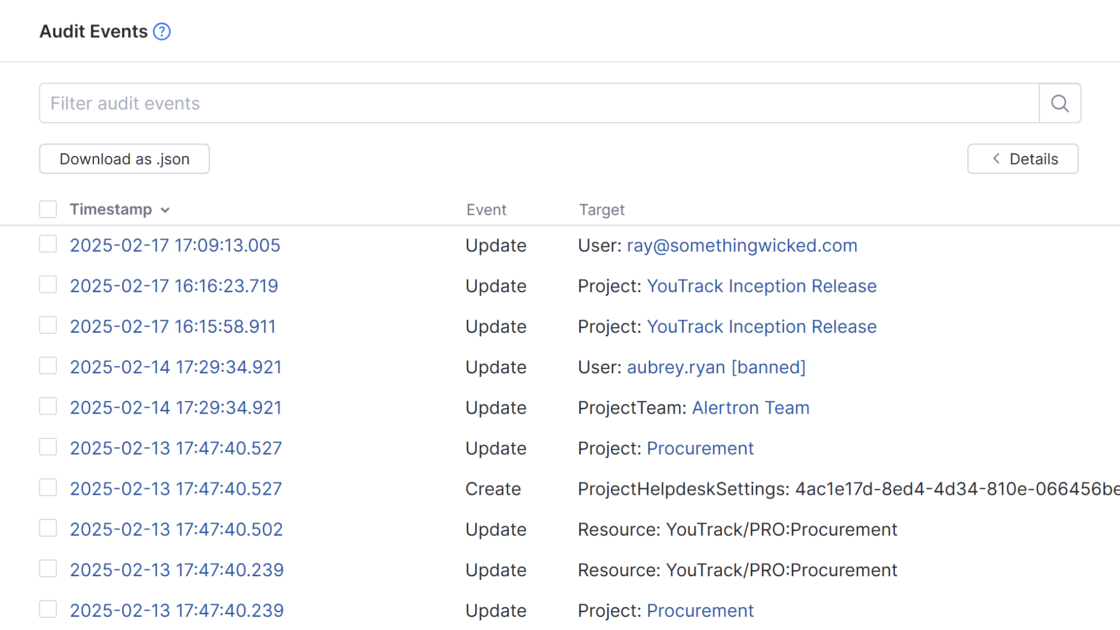 Audit Events | YouTrack Server Documentation
