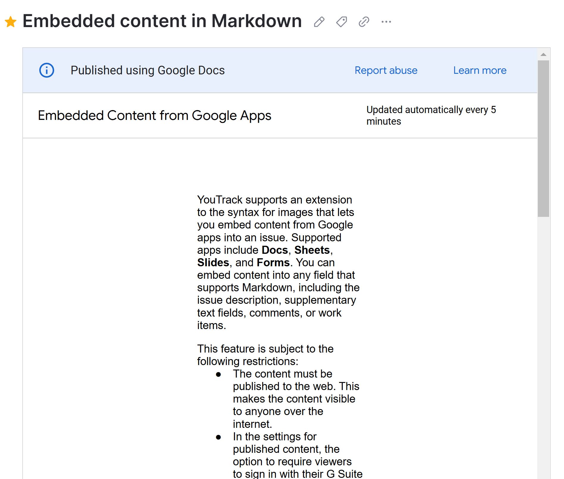 Embedding Content from External Sources | YouTrack Server Documentation