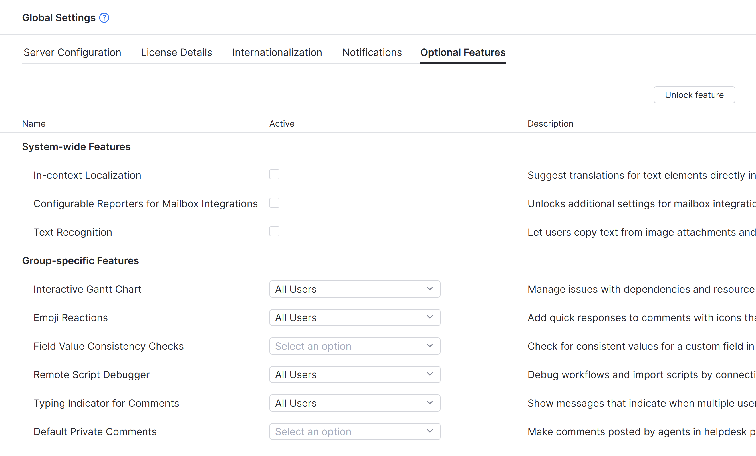 Optional Features | YouTrack Cloud Documentation