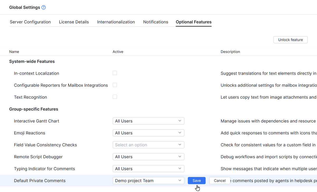 Optional Features | YouTrack Cloud Documentation
