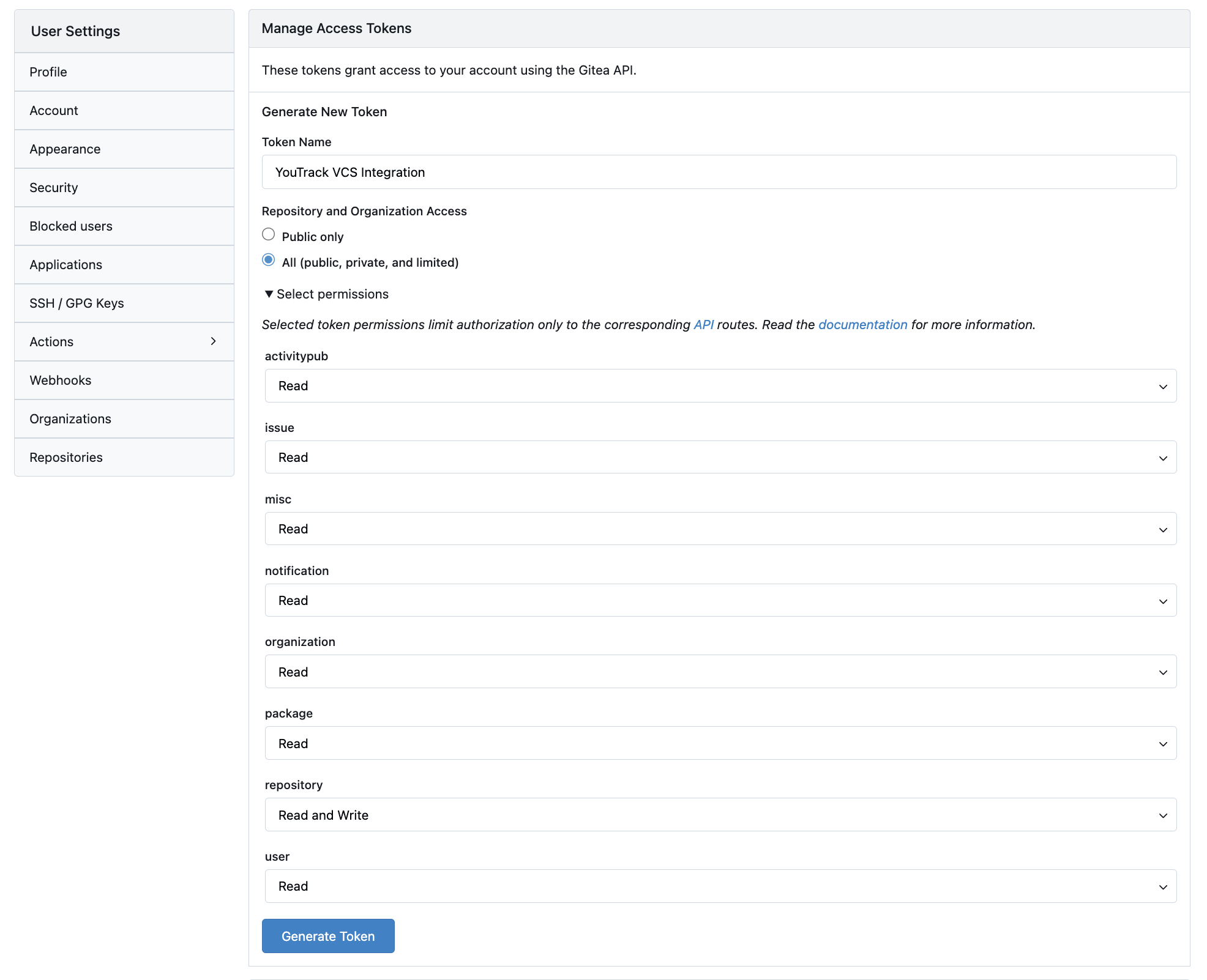 Gitea Integration | YouTrack Server Documentation