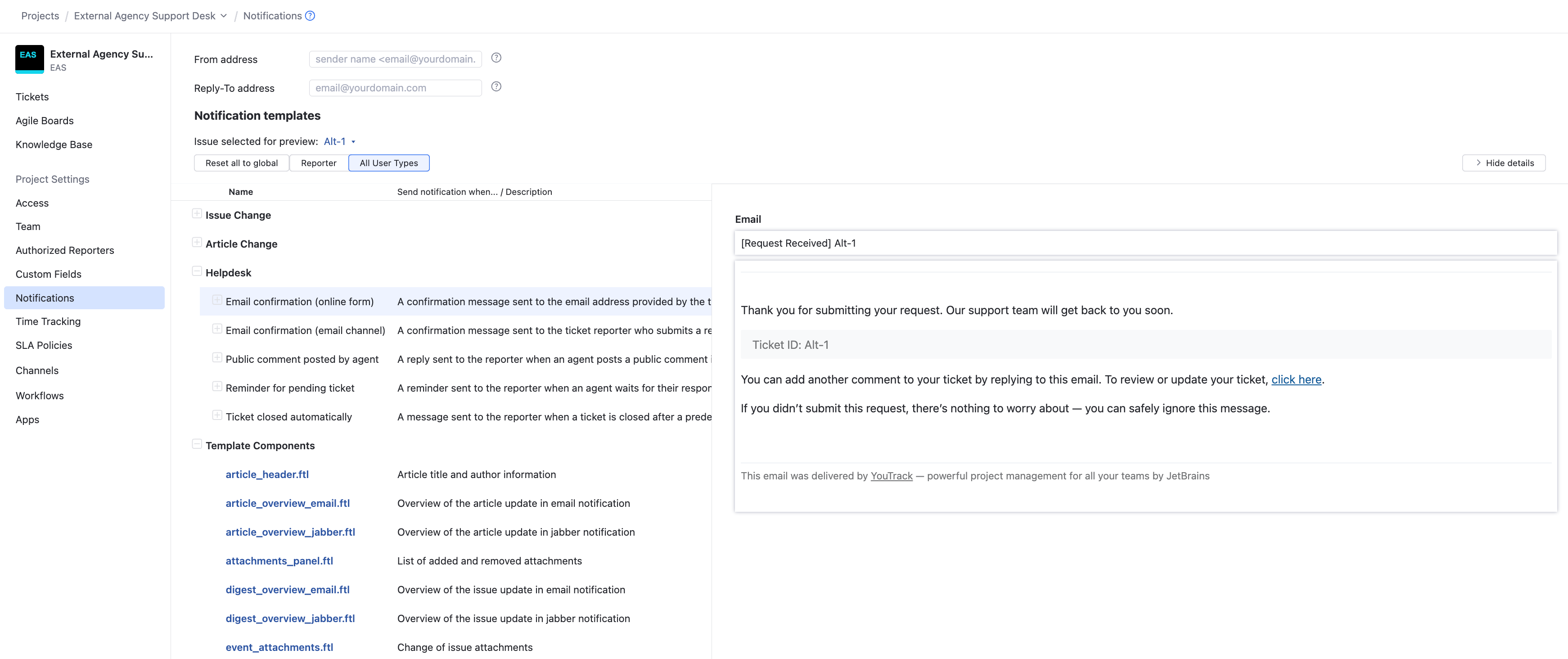 Helpdesk Notification Templates | YouTrack Server Documentation
