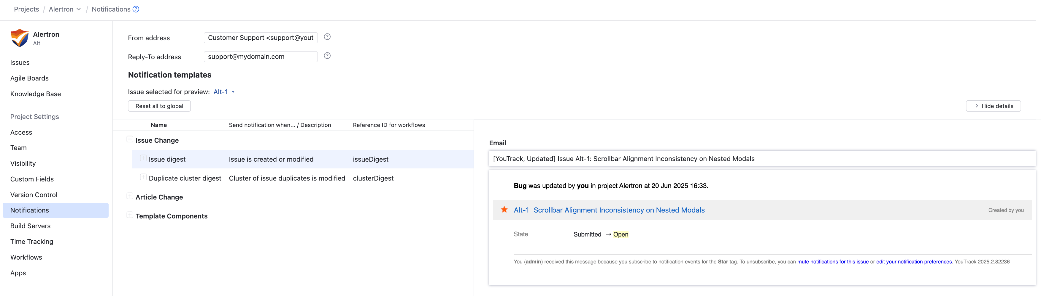 Manage Project Notification Settings | YouTrack Server Documentation