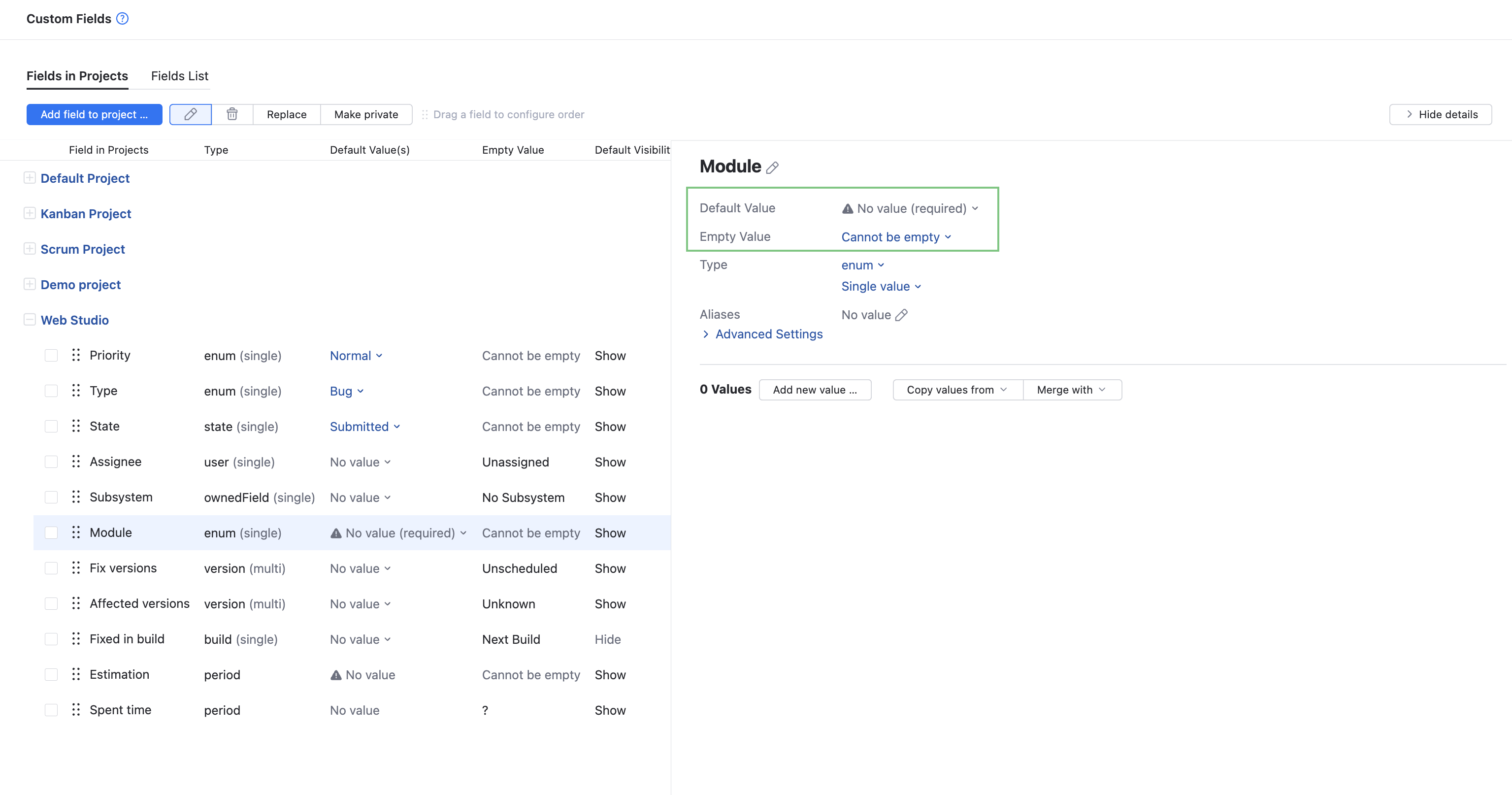 Required Custom Fields | YouTrack Server Documentation